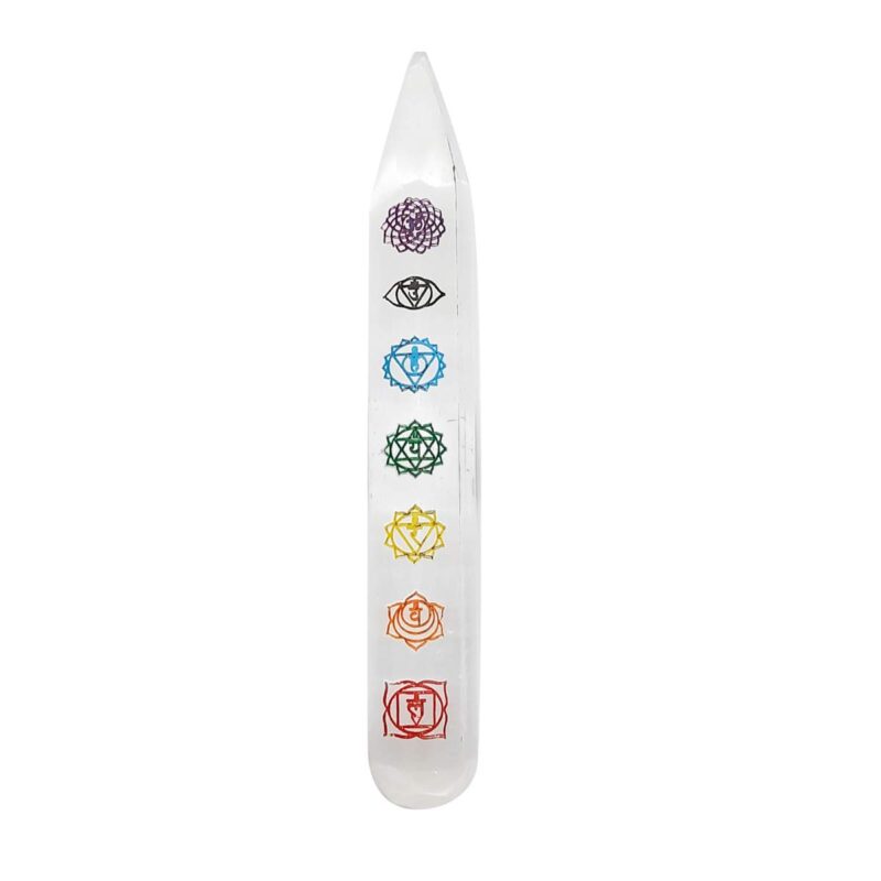 Seven Chakra Symbols Engraved Point Wand - World of Crystals Export